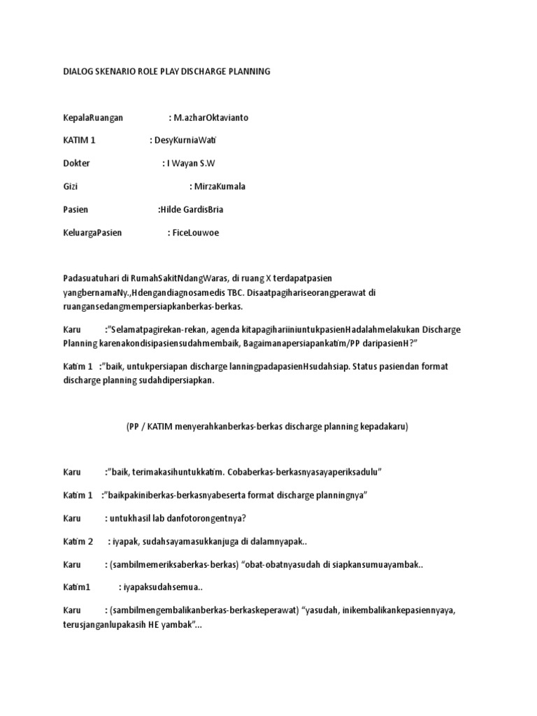 Dialog Skenario Role Play Discharge Planning | PDF | Kesehatan Holistik ...