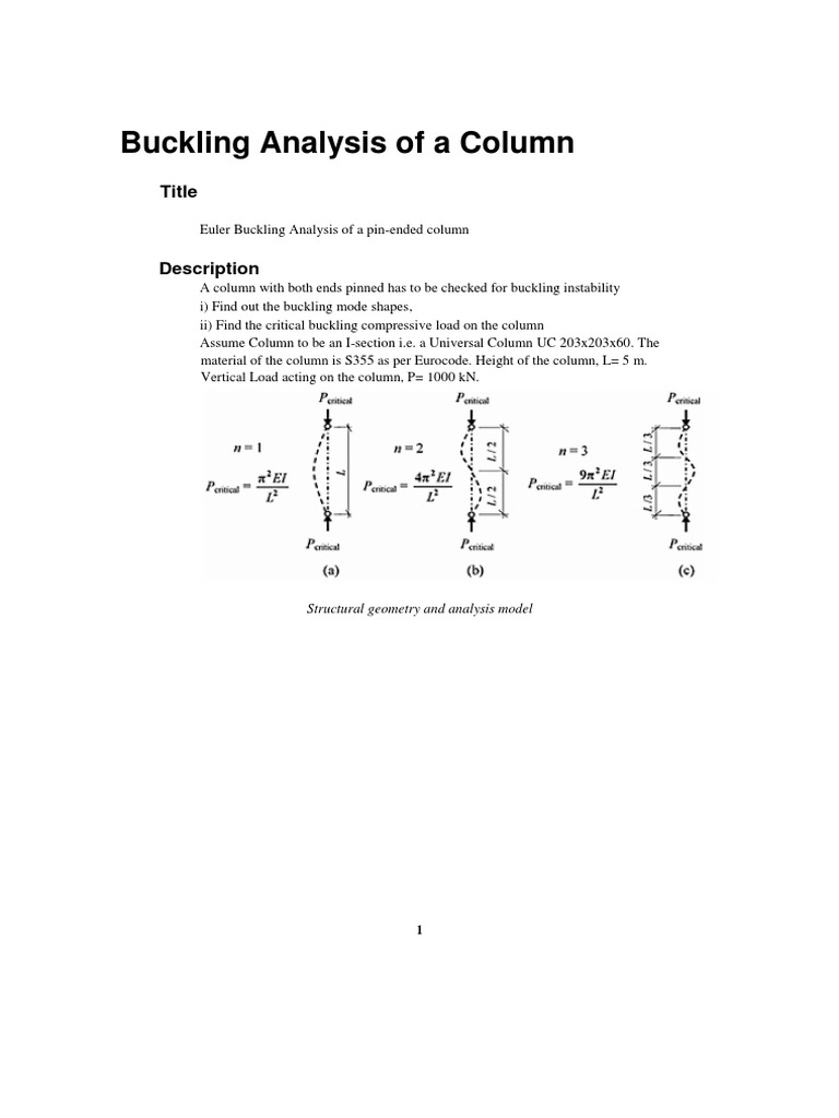 Buckling Analysis of A Column: Title | PDF | Buckling | Column