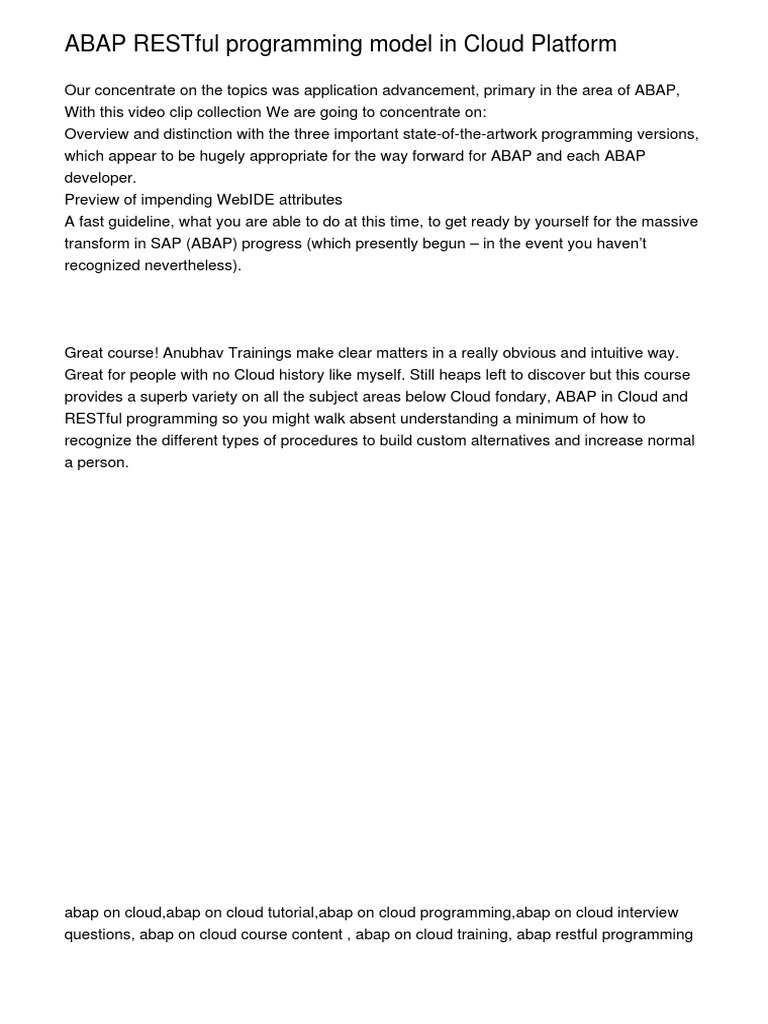 ABAP RESTful Programming Model in Cloud Platform | PDF