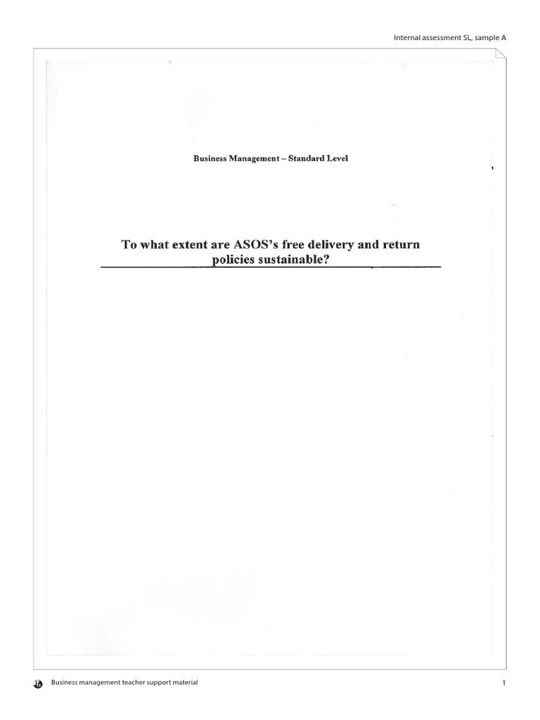 Internal Assessment SL, Sample A: Business Management Teacher Support ...