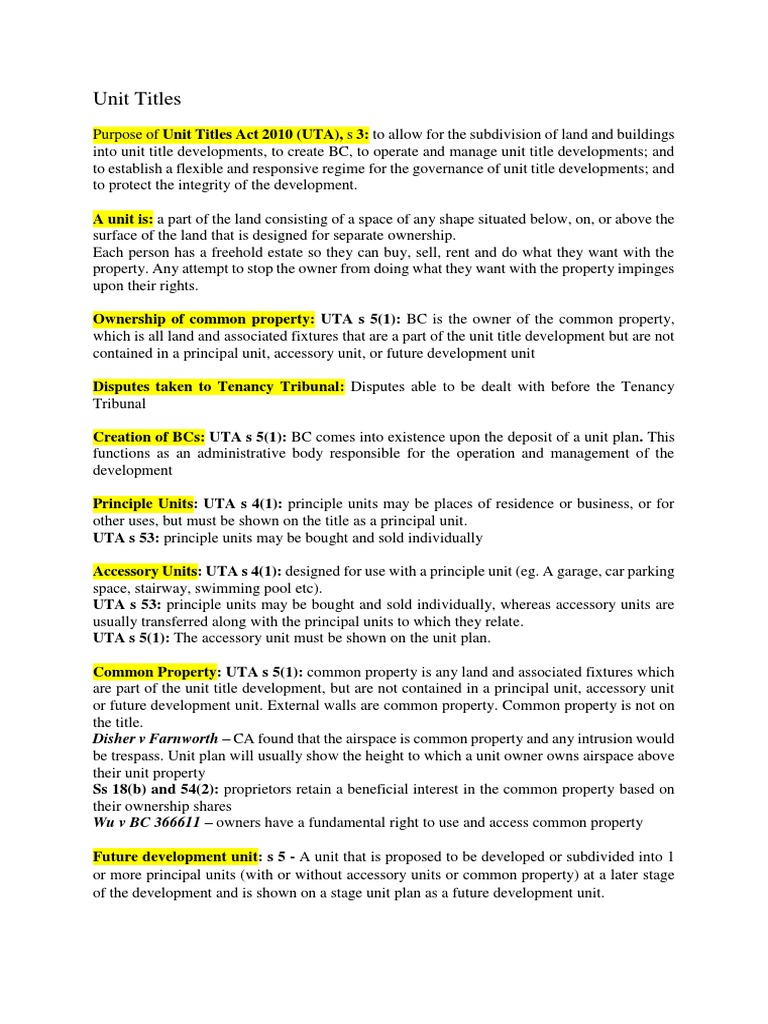Unit Titles Notes | PDF | Ownership | Property