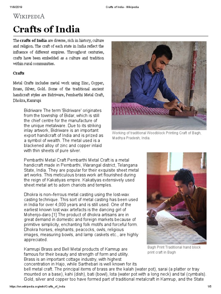 Crafts of India - Wikipedia PDF | PDF | Handicrafts | Decorative Arts