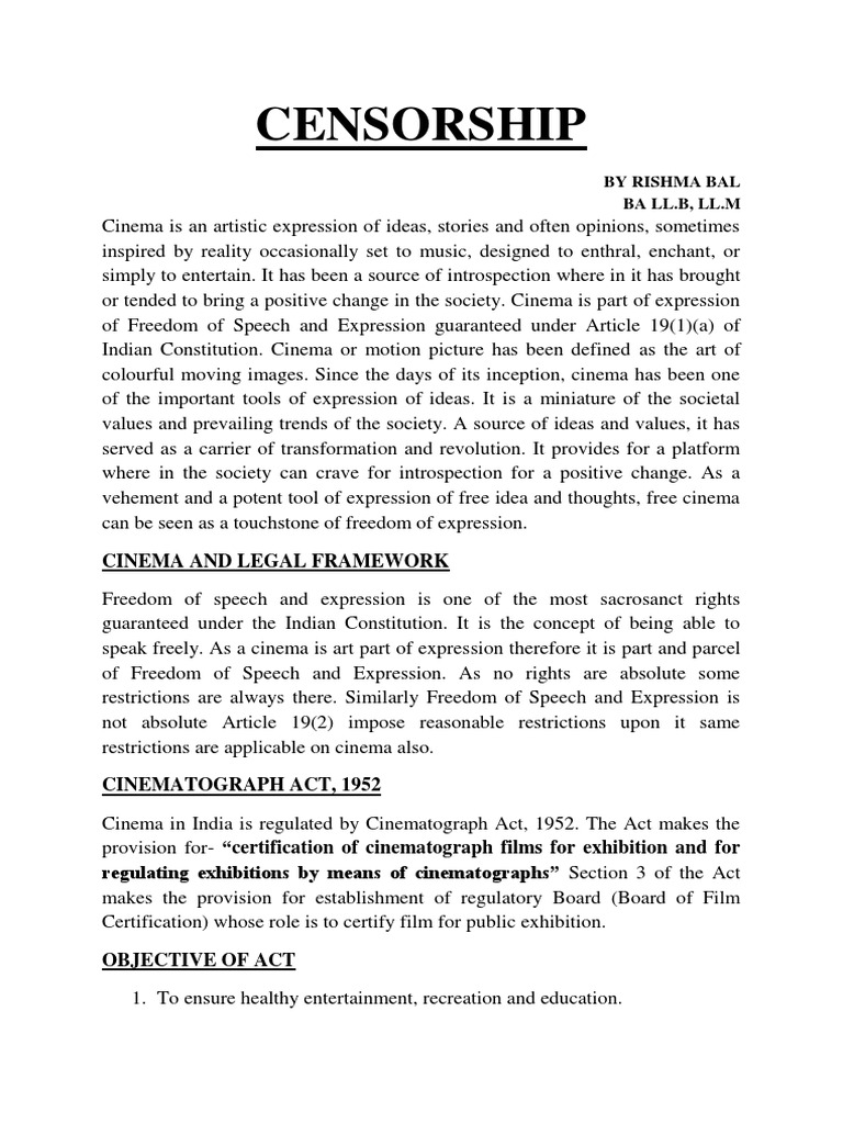 Censorship: Cinema and Legal Framework | PDF | Freedom Of Speech ...