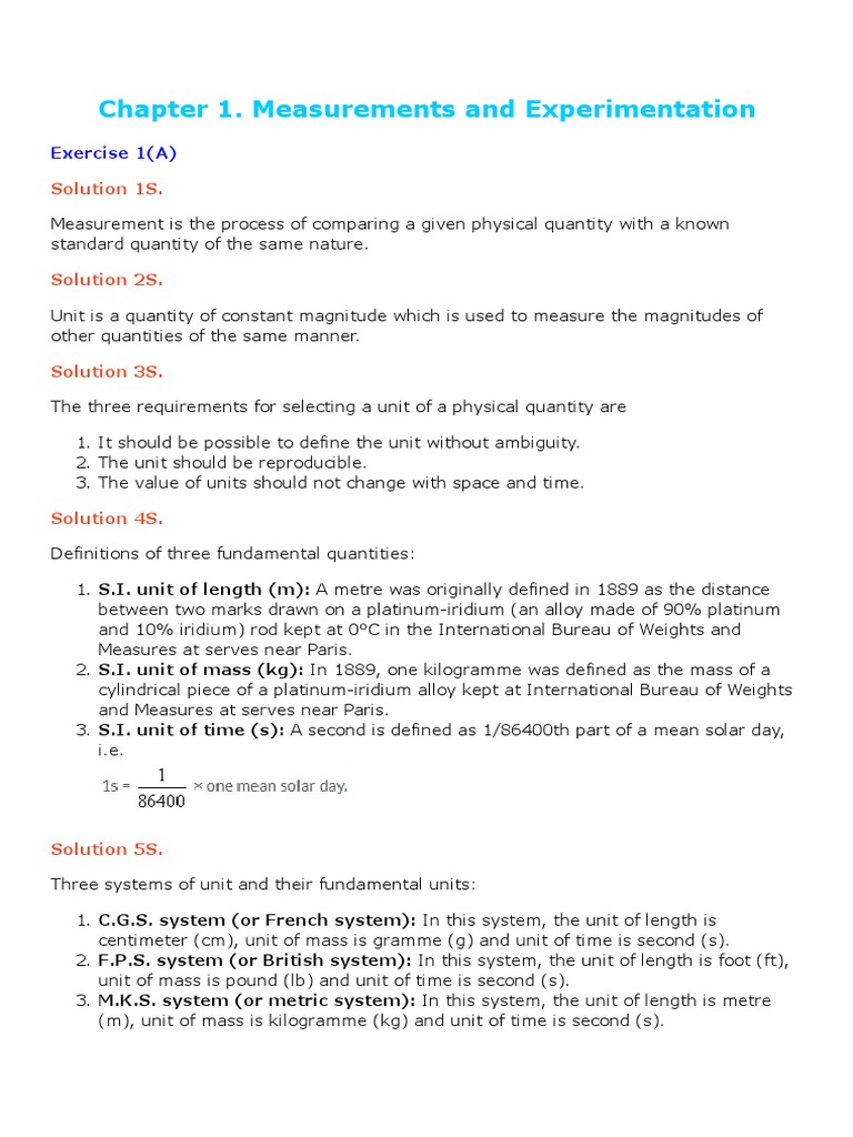 CHP 1 Measurements and Experimentations (Grade 9) | PDF | Pendulum | Metre