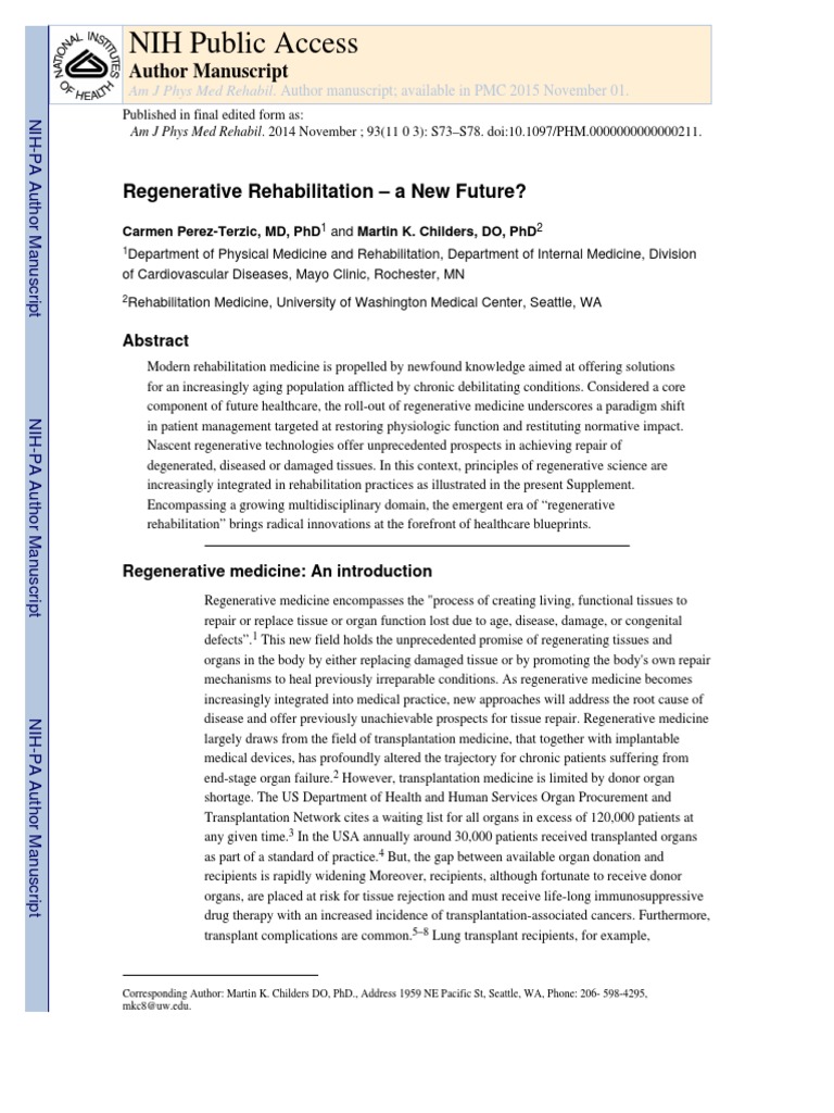 Regenerative Rehabilitation | PDF | Regenerative Medicine | Physical ...