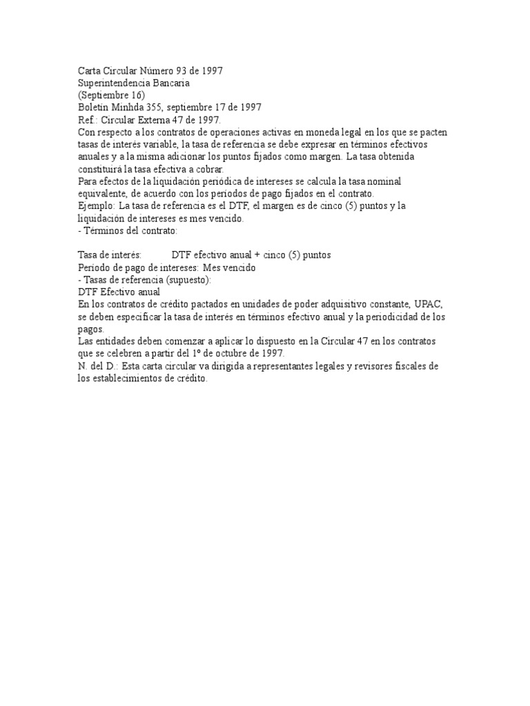 Carta Circular 093 | PDF | Interés | Bancos