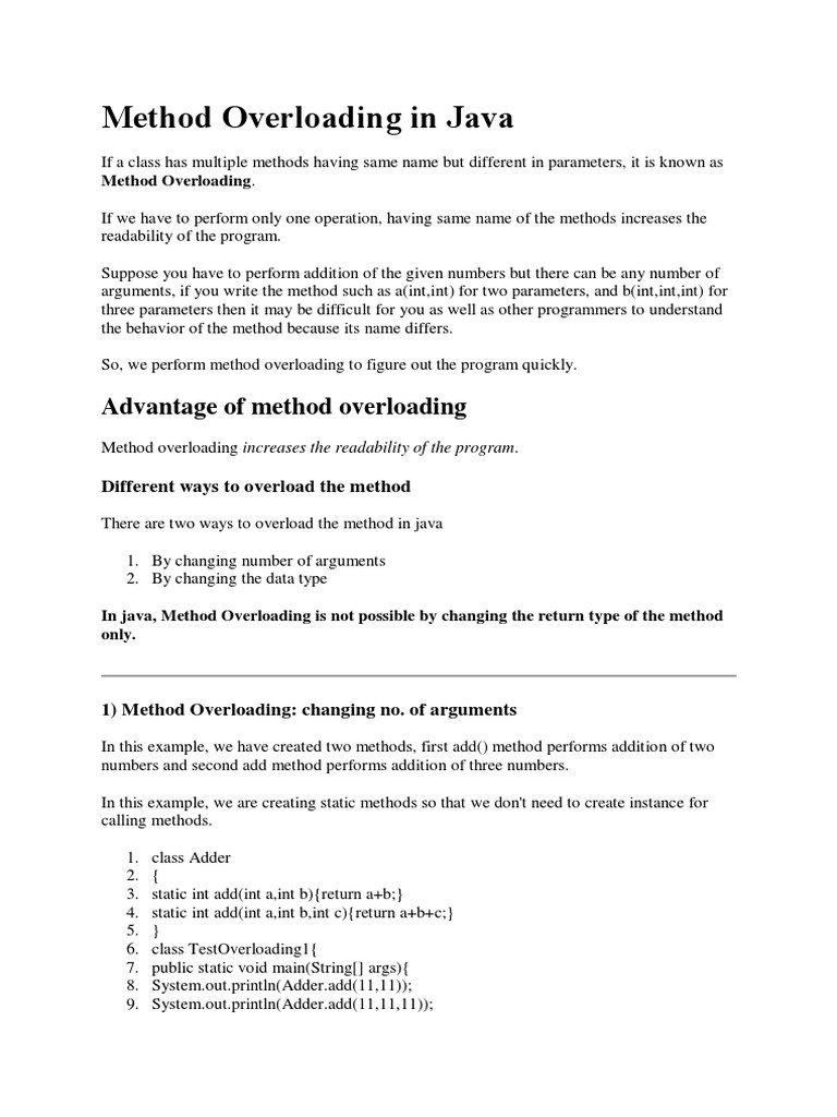Method Overloading Pdf Method Computer Programming Data Type