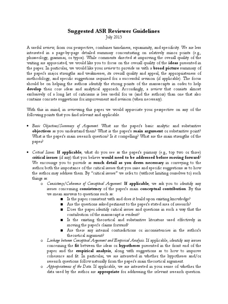 American Sociological Review: Reviewer Guidelines | PDF | Data Analysis ...