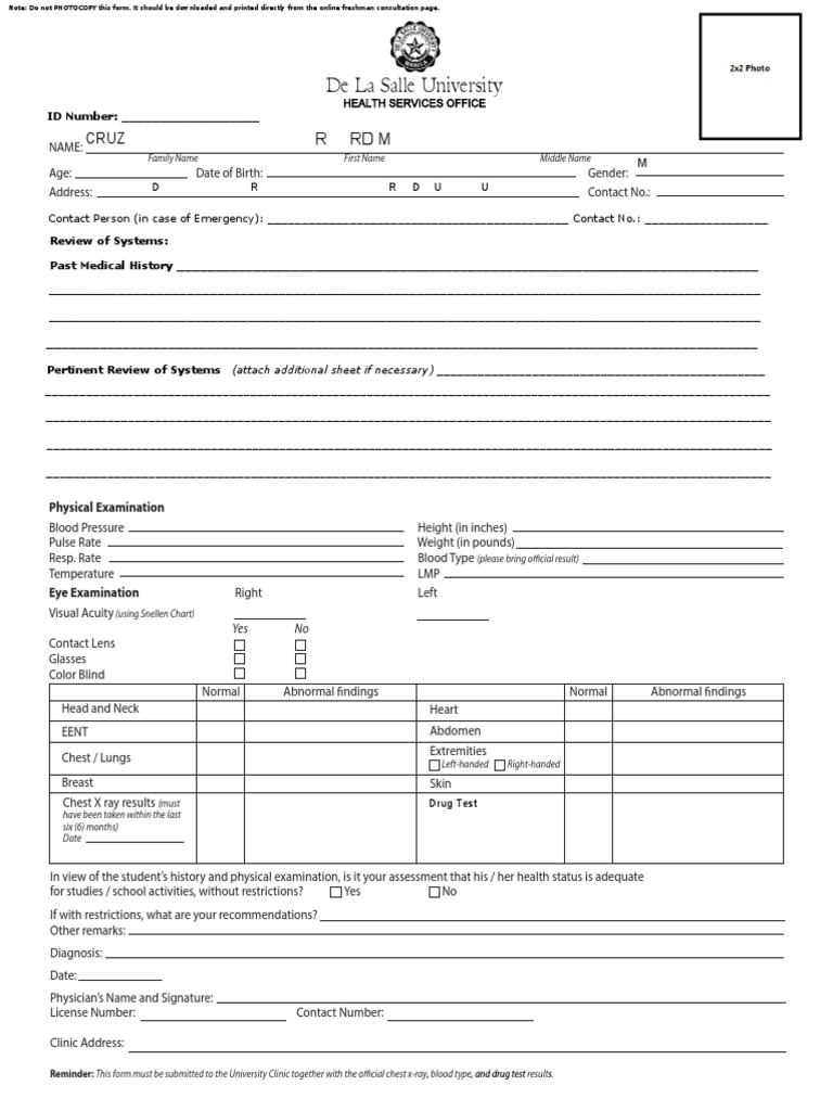 Physical Check-Up Form | PDF | Physical Examination | Clinical Medicine