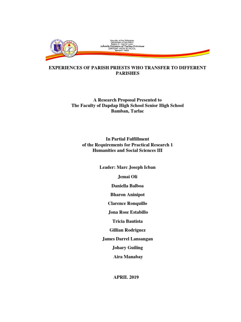 Experiences of Parish Priest Who Transferred Into Different Parishes ...