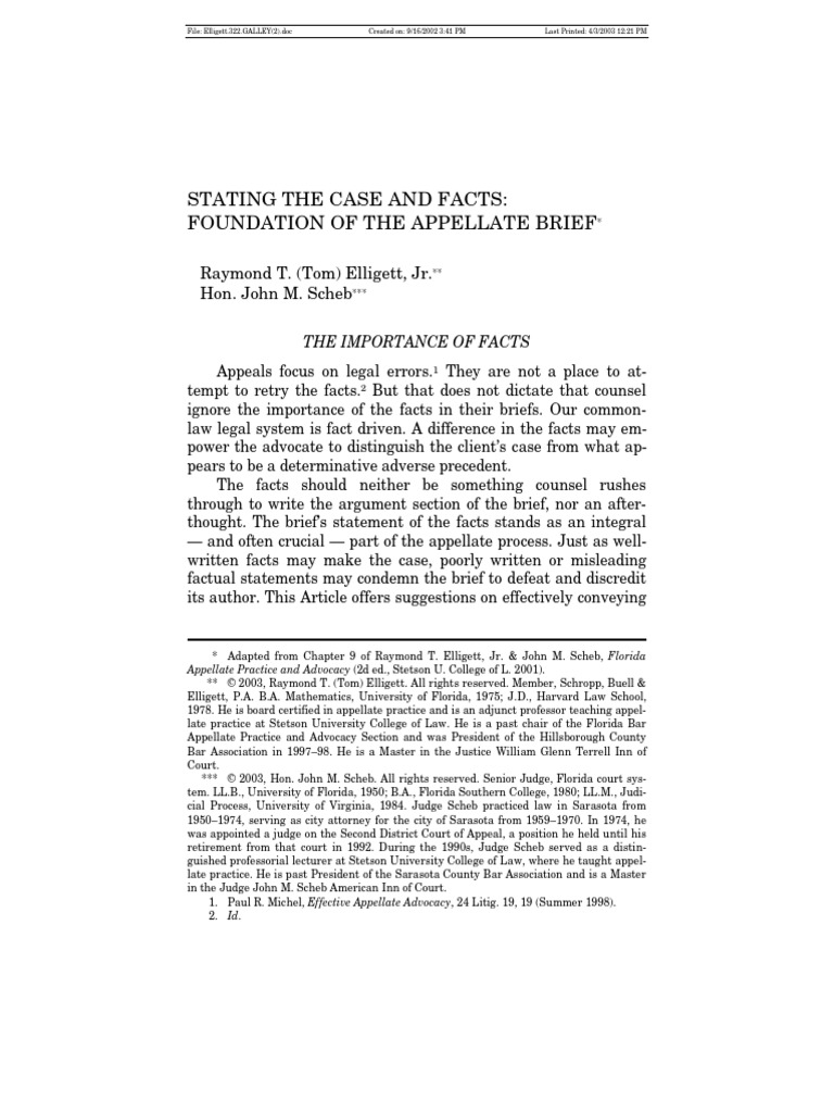 Stating The Case and Facts: Foundation of The Appellate Brief | PDF | Brief (Law) | Appeal