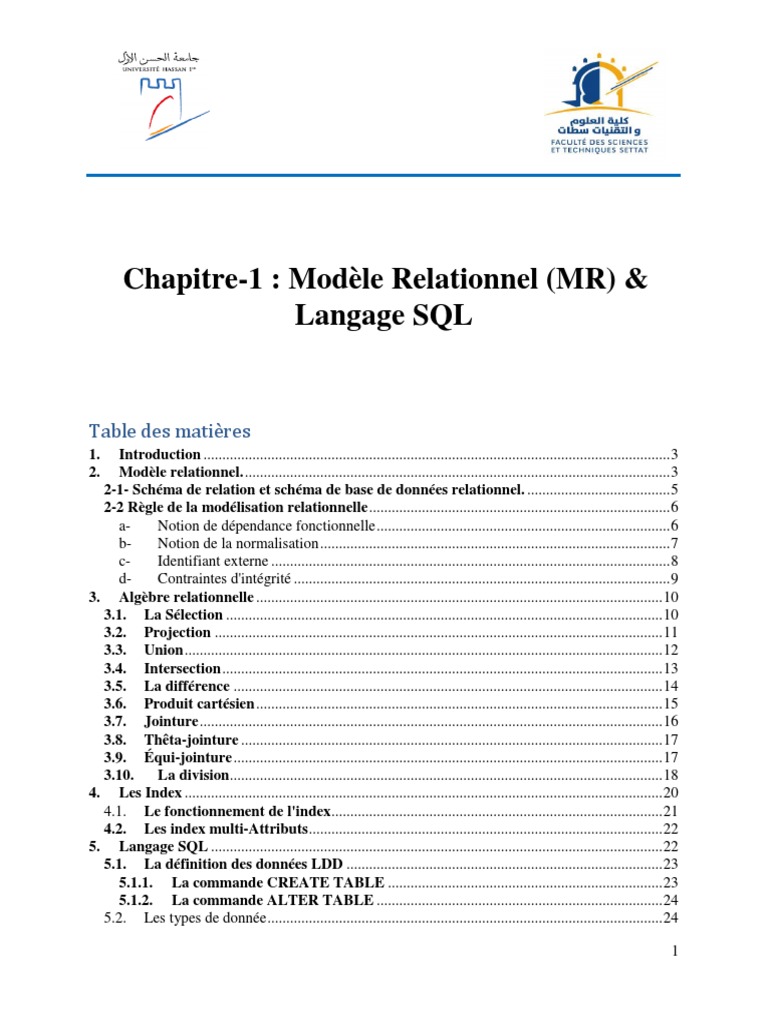 Chapitre-1 Modèle Relationnel & SQL PDF | PDF | Base de données ...