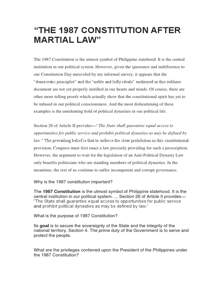 The 1987 Constitution After Martial Law | PDF | Article Two Of The ...