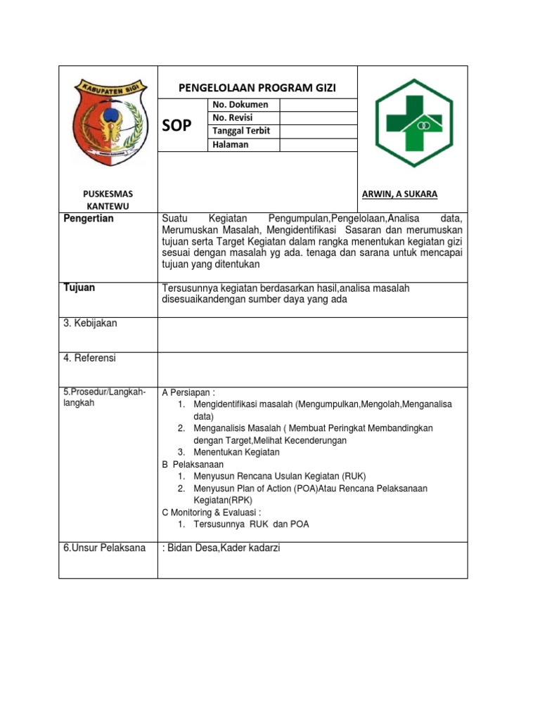 Sop Pengelolaan Program Gizi | PDF