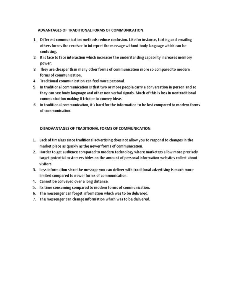 ADVANTAGES OF TRADITIONAL WAYS OF COMMUNICATION