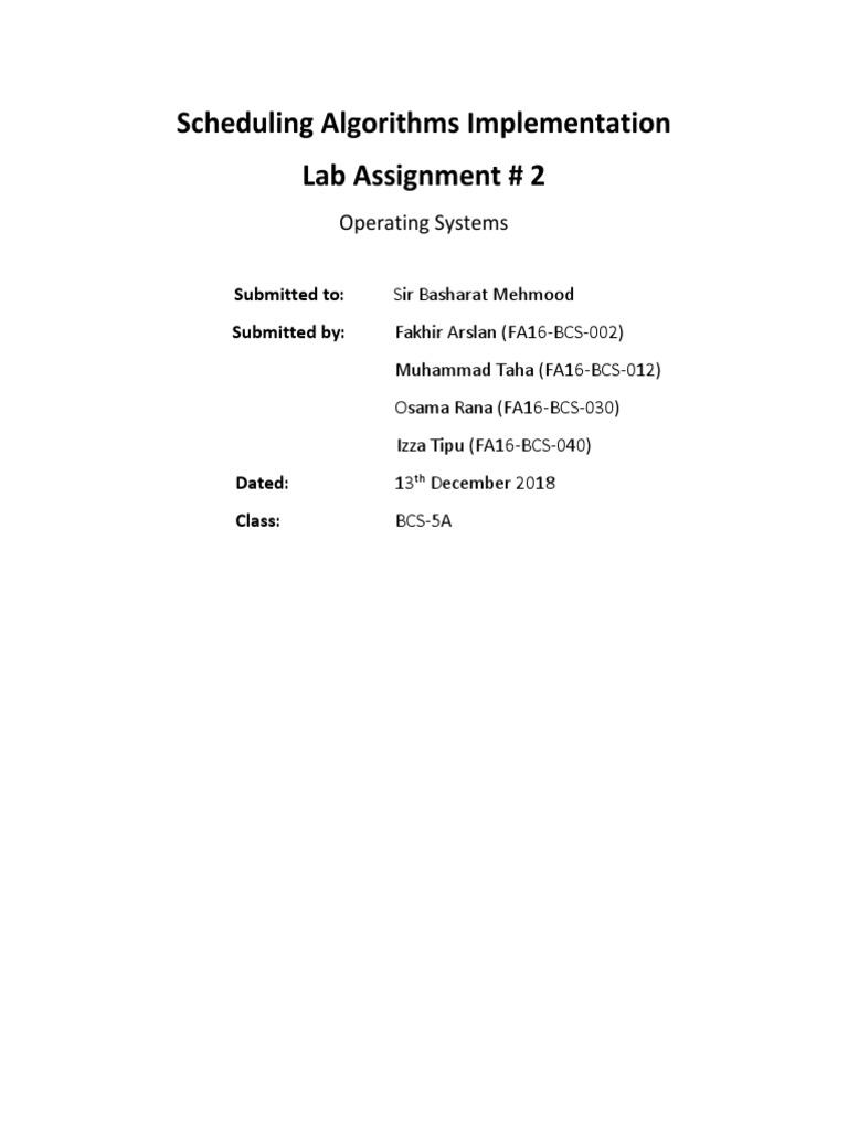 Scheduling Algorithms Implementation Lab Assignment 2 Operating Systems Download Free Pdf 