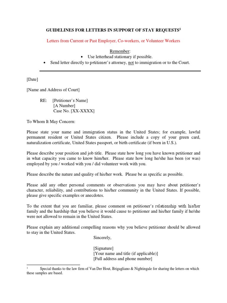Letters From Current or Past Employer, Co-Workers, or Volunteer Workers ...