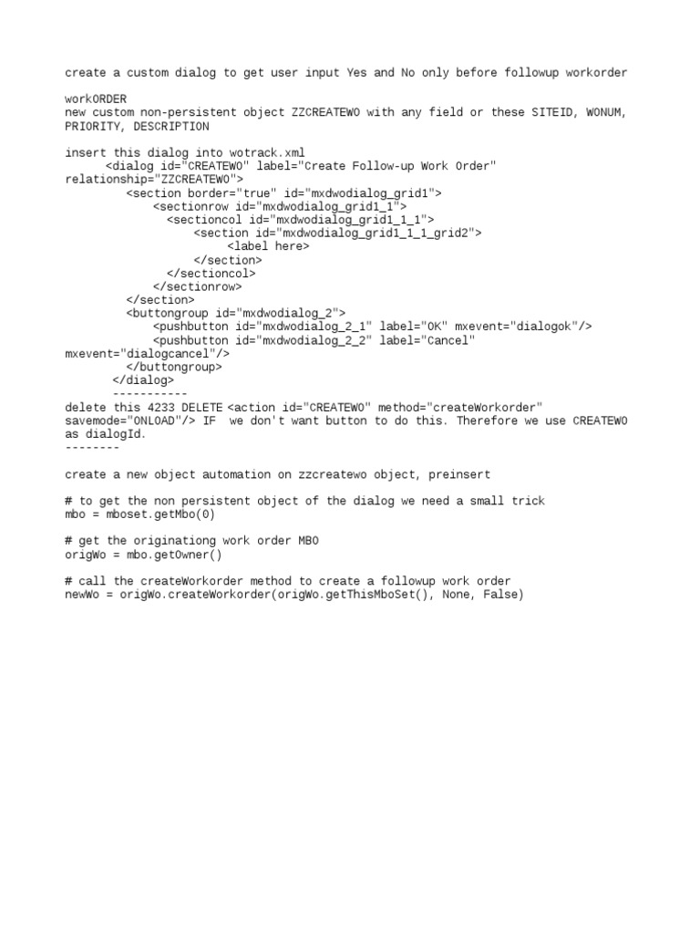 Custom Dialog Yes No Before Creation of Followup Workorder | PDF ...