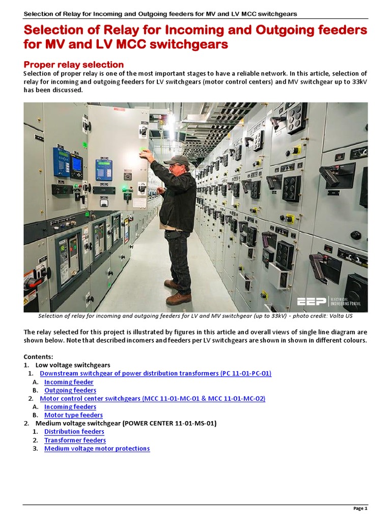 Selection of Relay For Incoming and Outgoing Feeders For MV and LV MCC ...