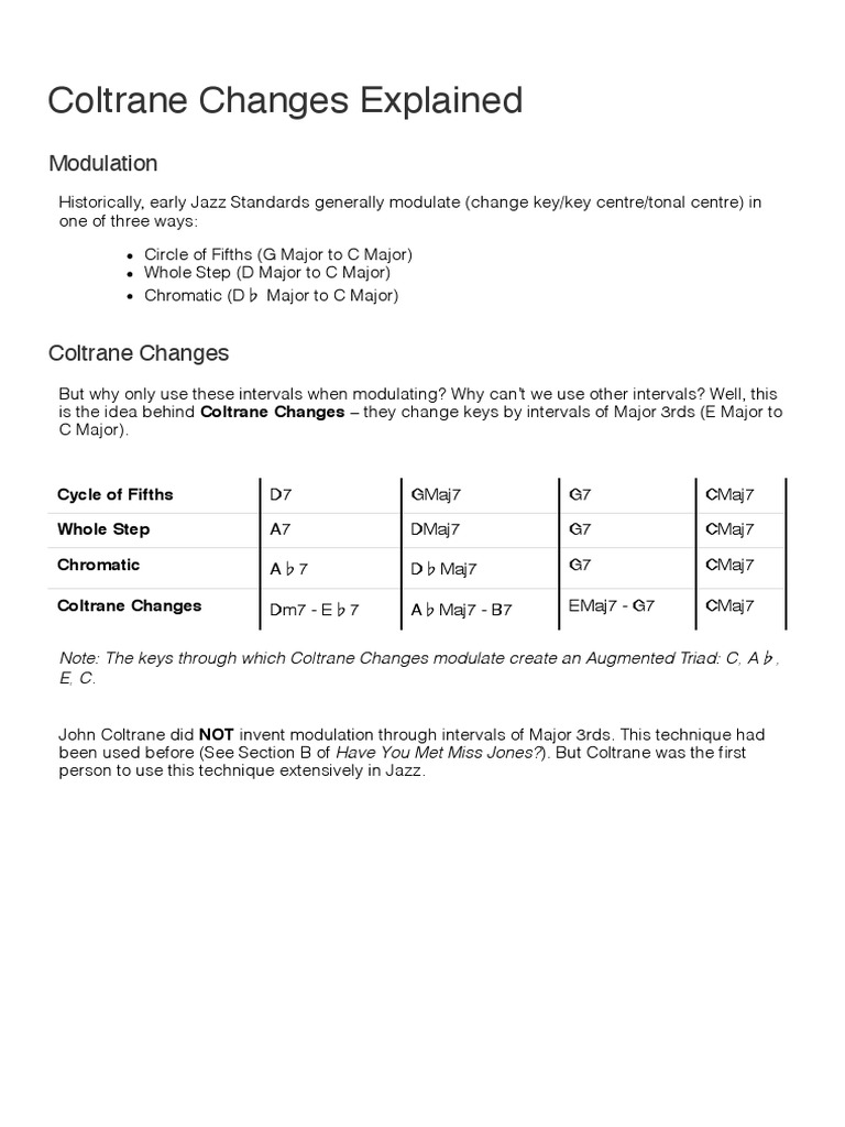 Coltrane Changes Explained | PDF | Harmony | Music Theory