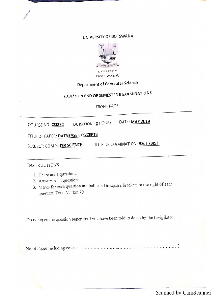 Csi 262 Exam 2019 | PDF