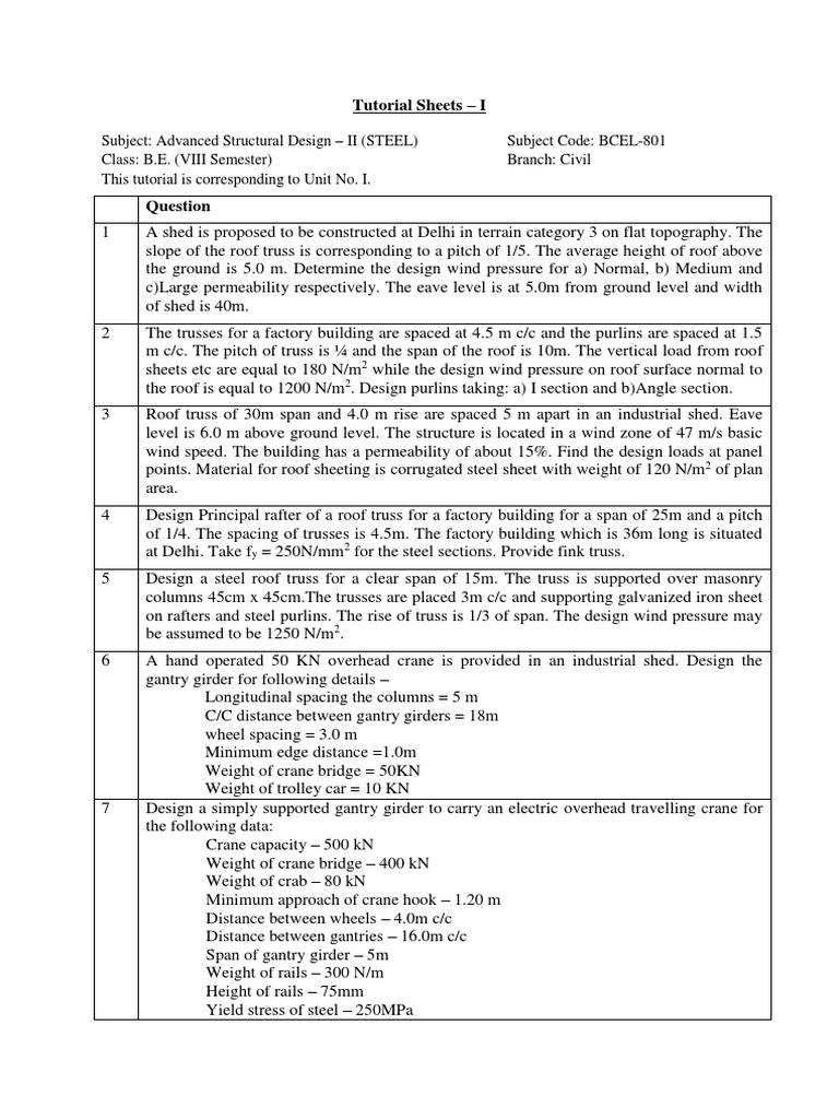 Tutorial Sheets | PDF | Truss | Roof