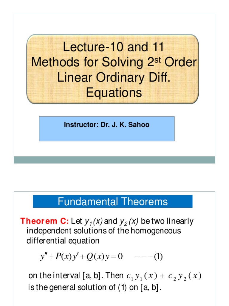 Methods for Solving Second Order Linear Ordinary Differential Equations ...