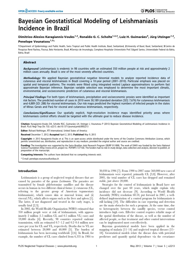 Penelope Vounatsou Et Al., PLOS Neglected Tropical Diseases (2013) Bayesian Geostatistical ...