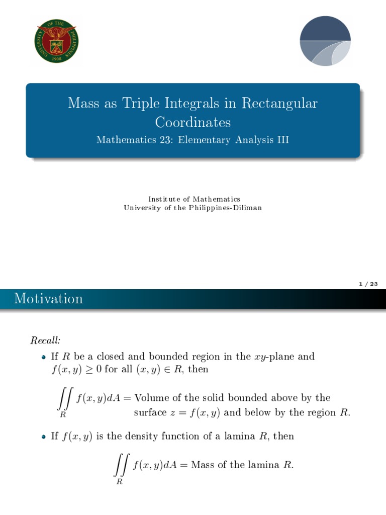 Triple Integrals for Mass Calculation | PDF | Integral | Teaching ...
