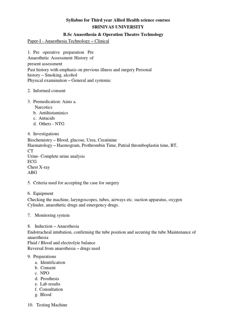 Syllabus For Third Year Allied Health Science Courses AOT | PDF ...