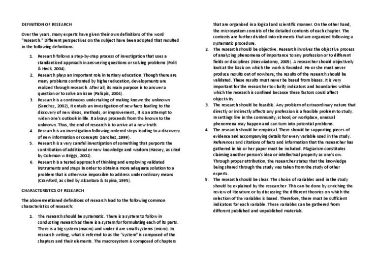 Definition and Characteristics of Research | PDF | Scientific Method ...