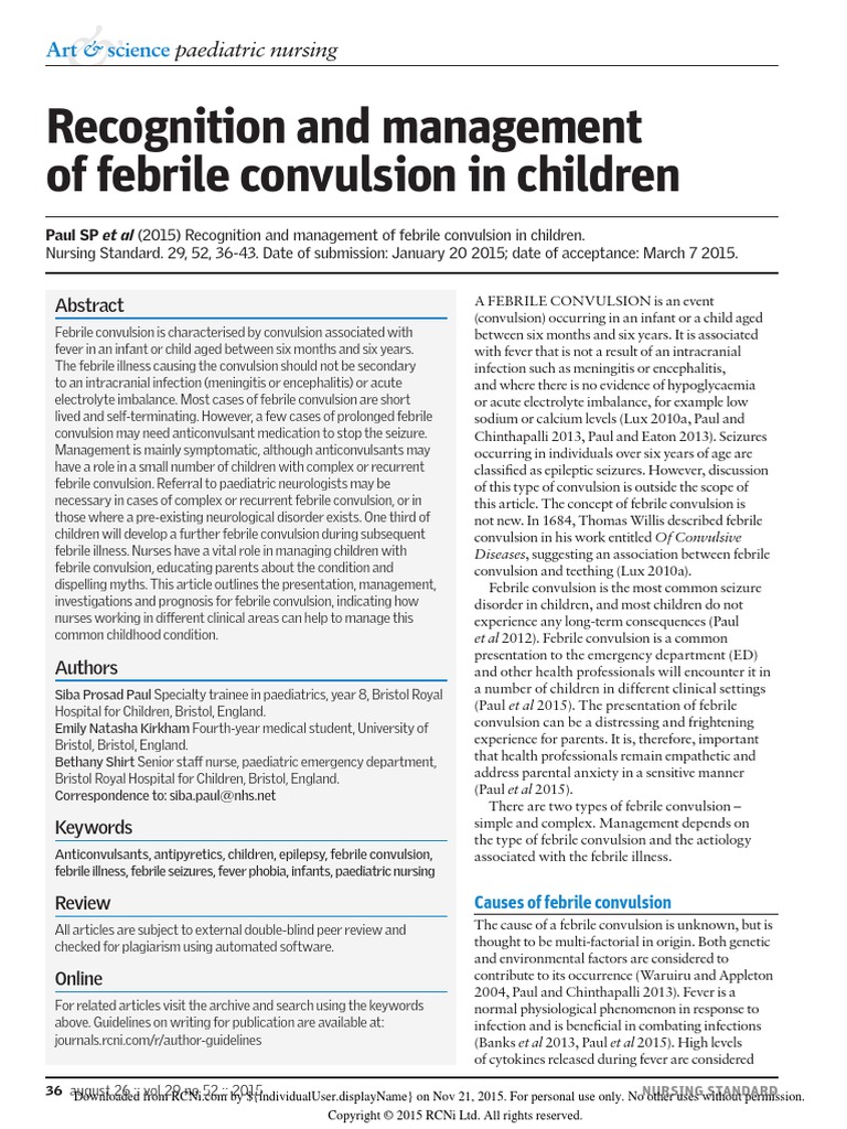 Recognition and Management of Febrile Convulsion in Children | PDF ...