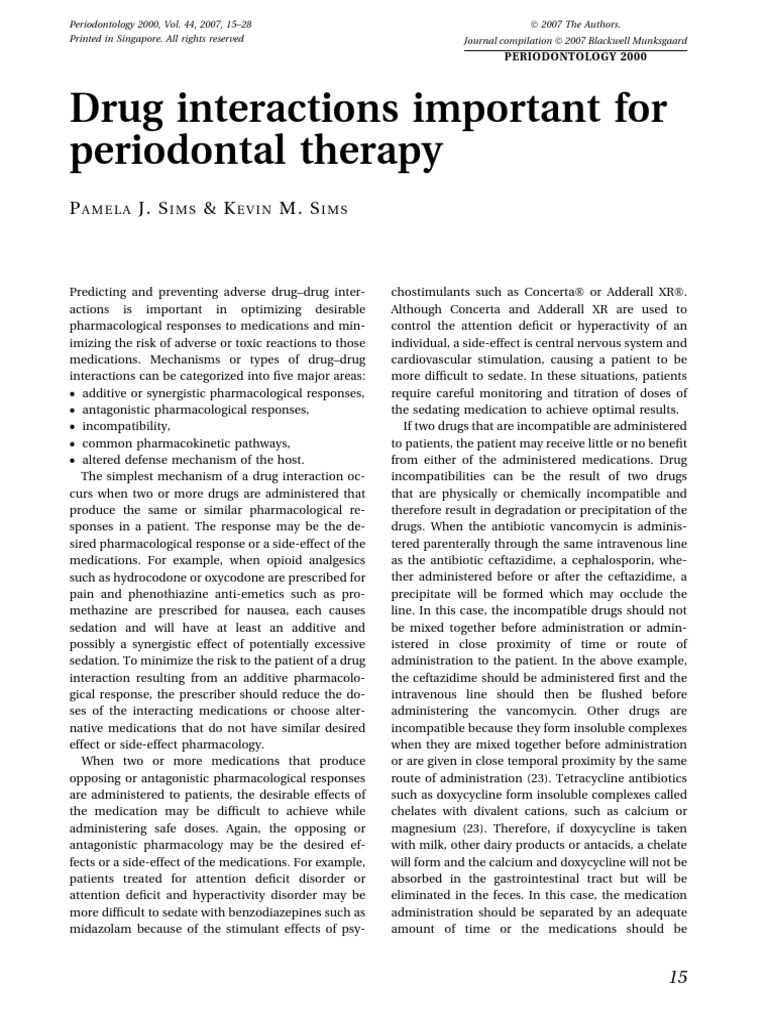 Drug interactions important for periodontal therapy | PDF ...