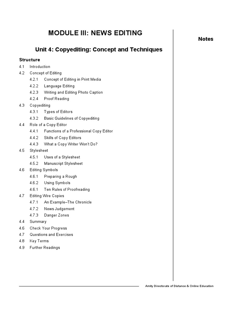 Module Iii: News Editing: Unit 4: Copyediting: Concept and Techniques ...