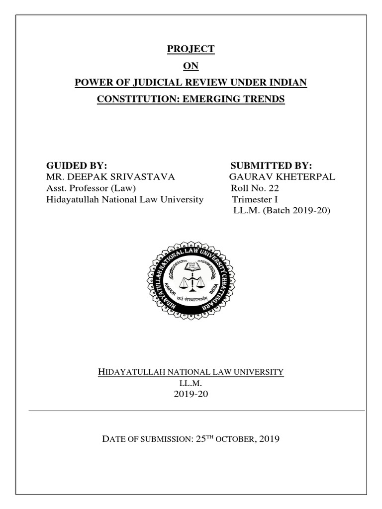 Project ON Power of Judicial Review Under Indian Constitution: Emerging ...