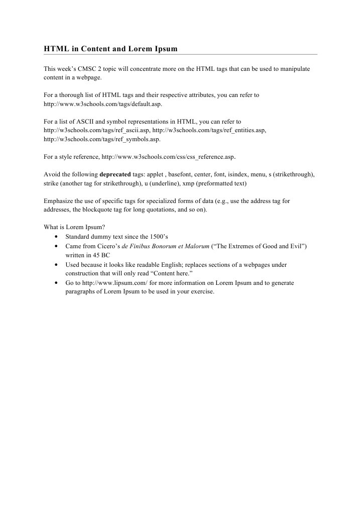 HTML in Content and Lorem Ipsum | PDF | Html | Html Element