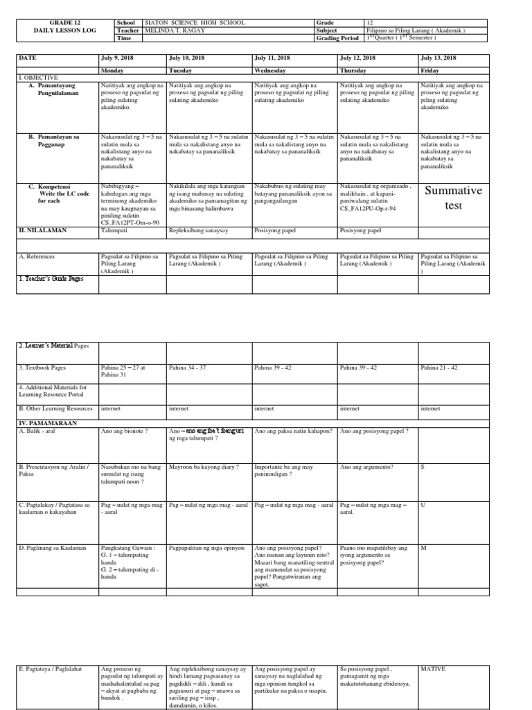 Copy (3) of DAILY LESSON LOG TEMPLATE | PDF