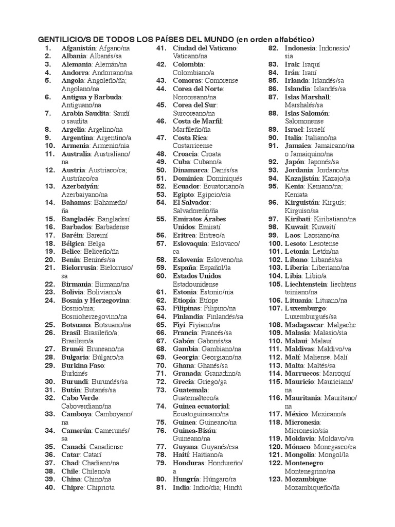 Gentilicios de Países del Mundo | PDF | Lenguas de Europa | Semiótica