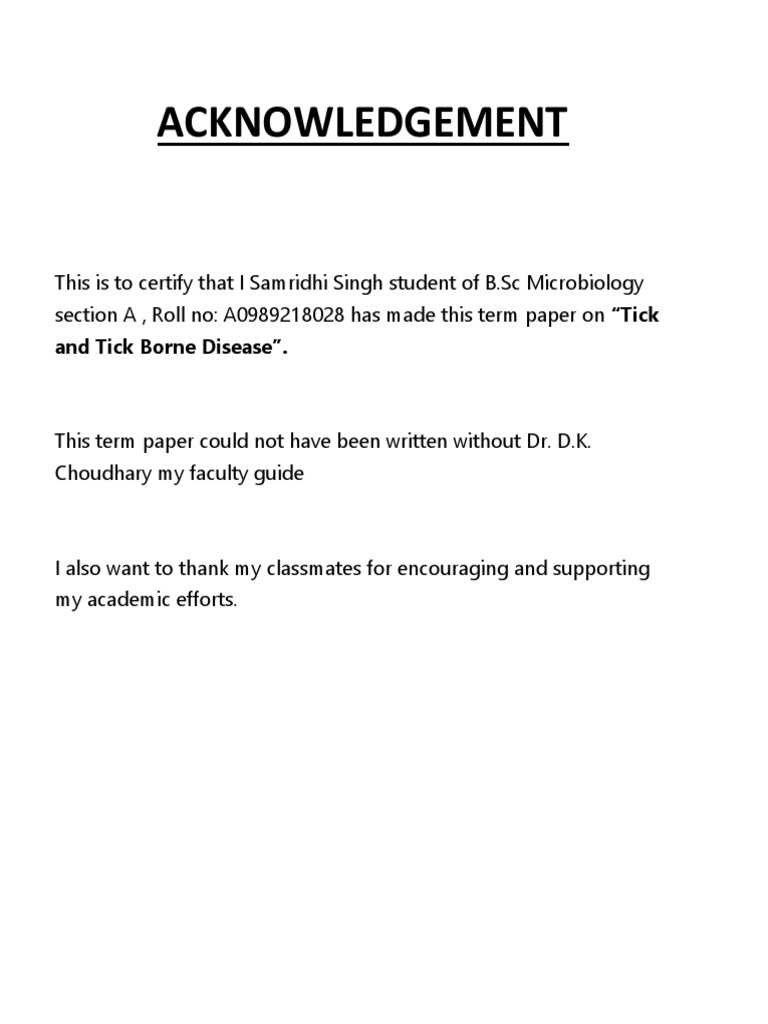 Acknowledgement: and Tick Borne Disease" | PDF | Microbiology ...