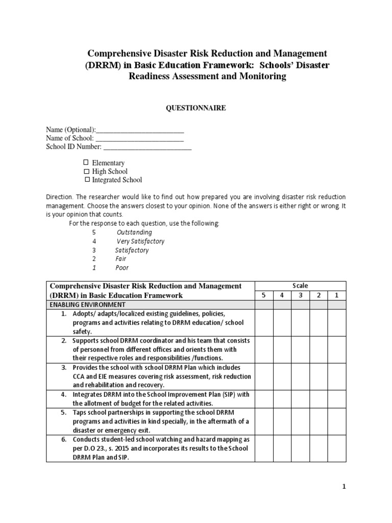 Questionnaire DRRM | PDF | Disaster Risk Reduction | Hazards