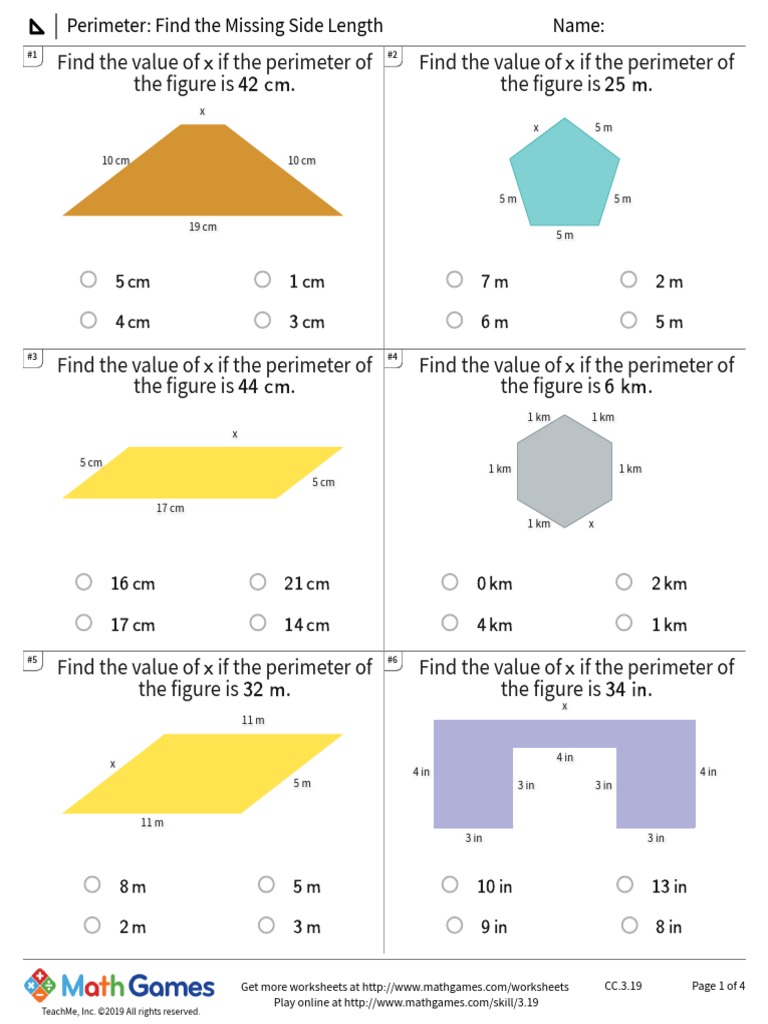 3 19 Perimeter Find The Missing Side Length | PDF | Distance ...