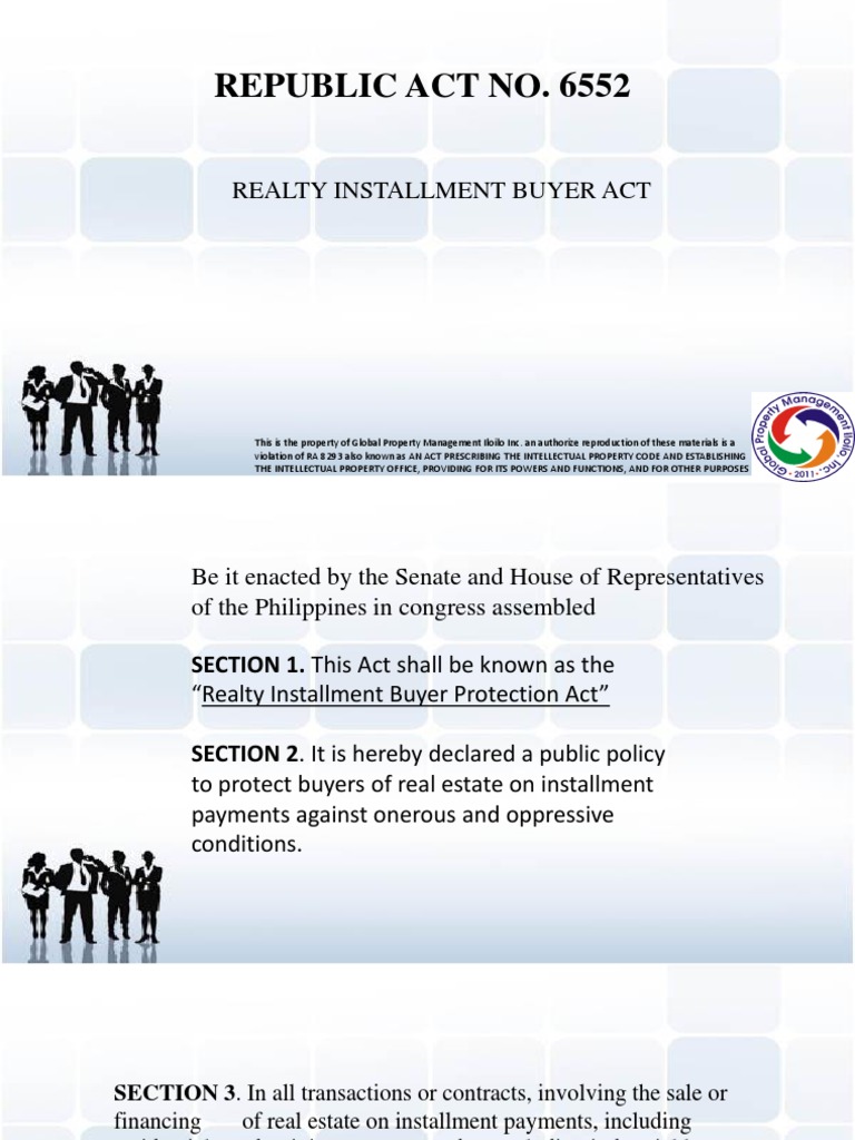 Republic Act No. 6552: Realty Installment Buyer Act | PDF | Property ...