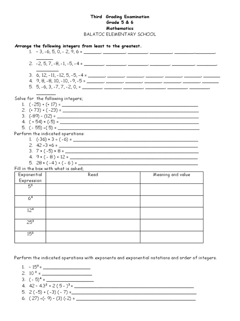 3rd Grading Test Math | PDF | Exponentiation | Number Theory