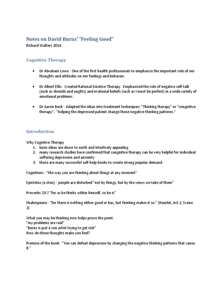 David Burns Feeling Good | PDF | Cognitive Therapy | Thought