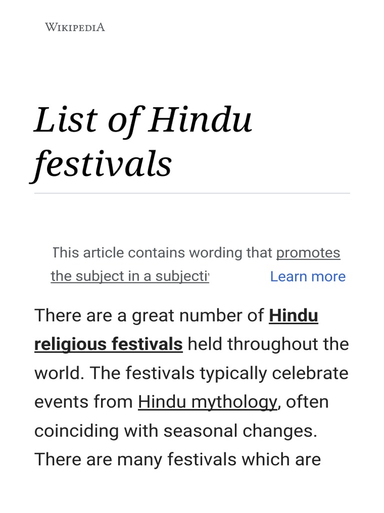 List of Hindu Festivals - Wikipedia | PDF | Rama | Hindu Worship