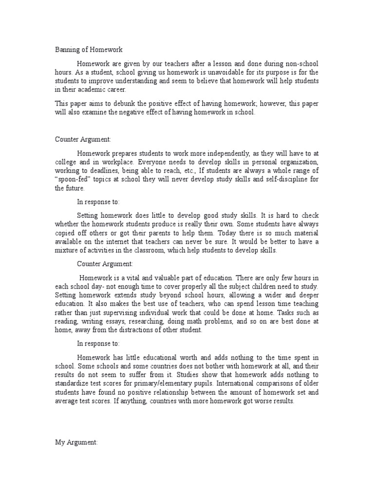 Position Paper Banning Homework | PDF | Homework | Teachers