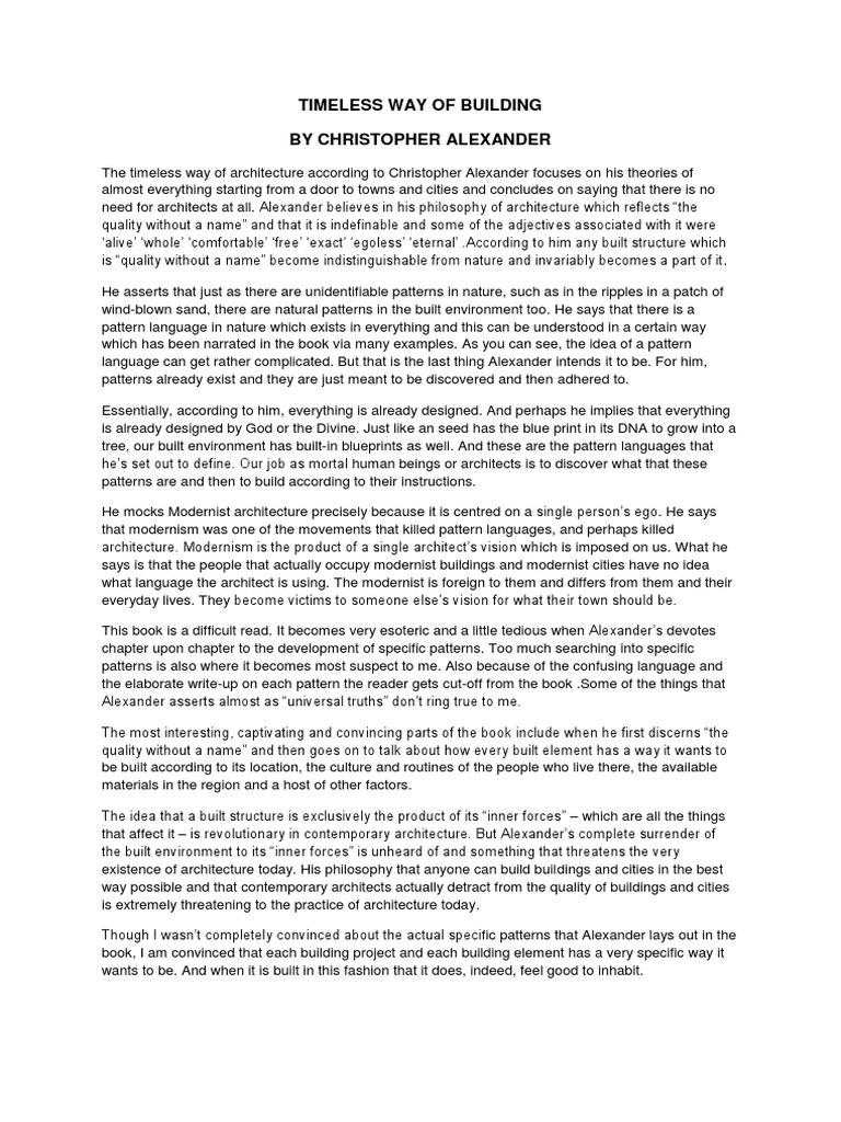 Timeless Way of Building | Download Free PDF | Modernism ...