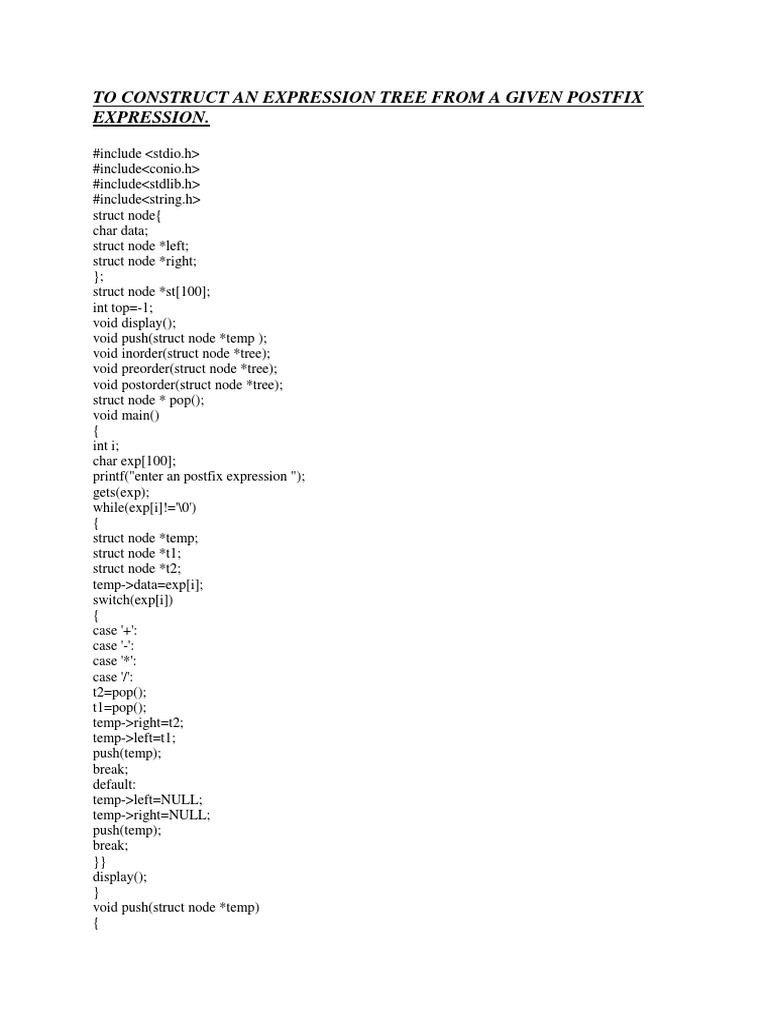 Construct Expression Tree from Postfix | PDF