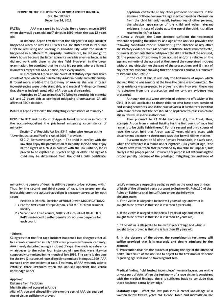 The People of the Philippines vs. Henry Arpon Y Juntilla: Determining ...