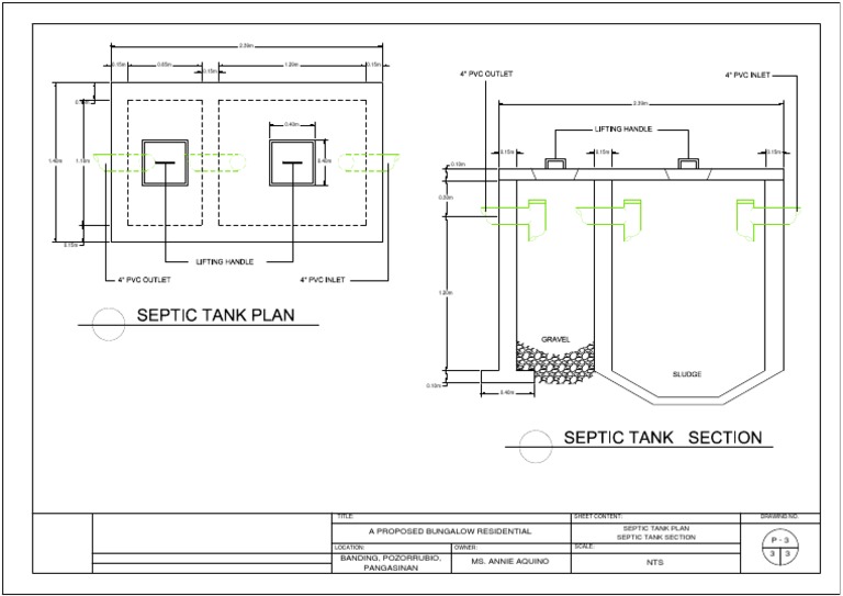 Proposed Bungalow Residential Septic Tank Plan and Section | PDF
